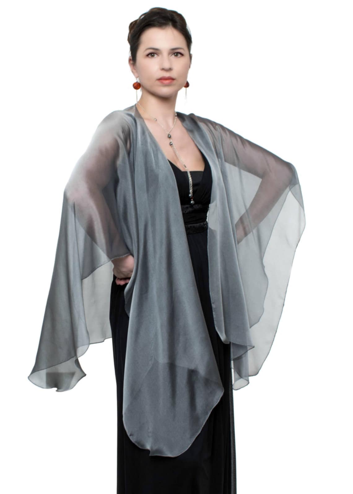 Silver Grey Sheer Silk Cardigan Cape OLIVIA - Etsy