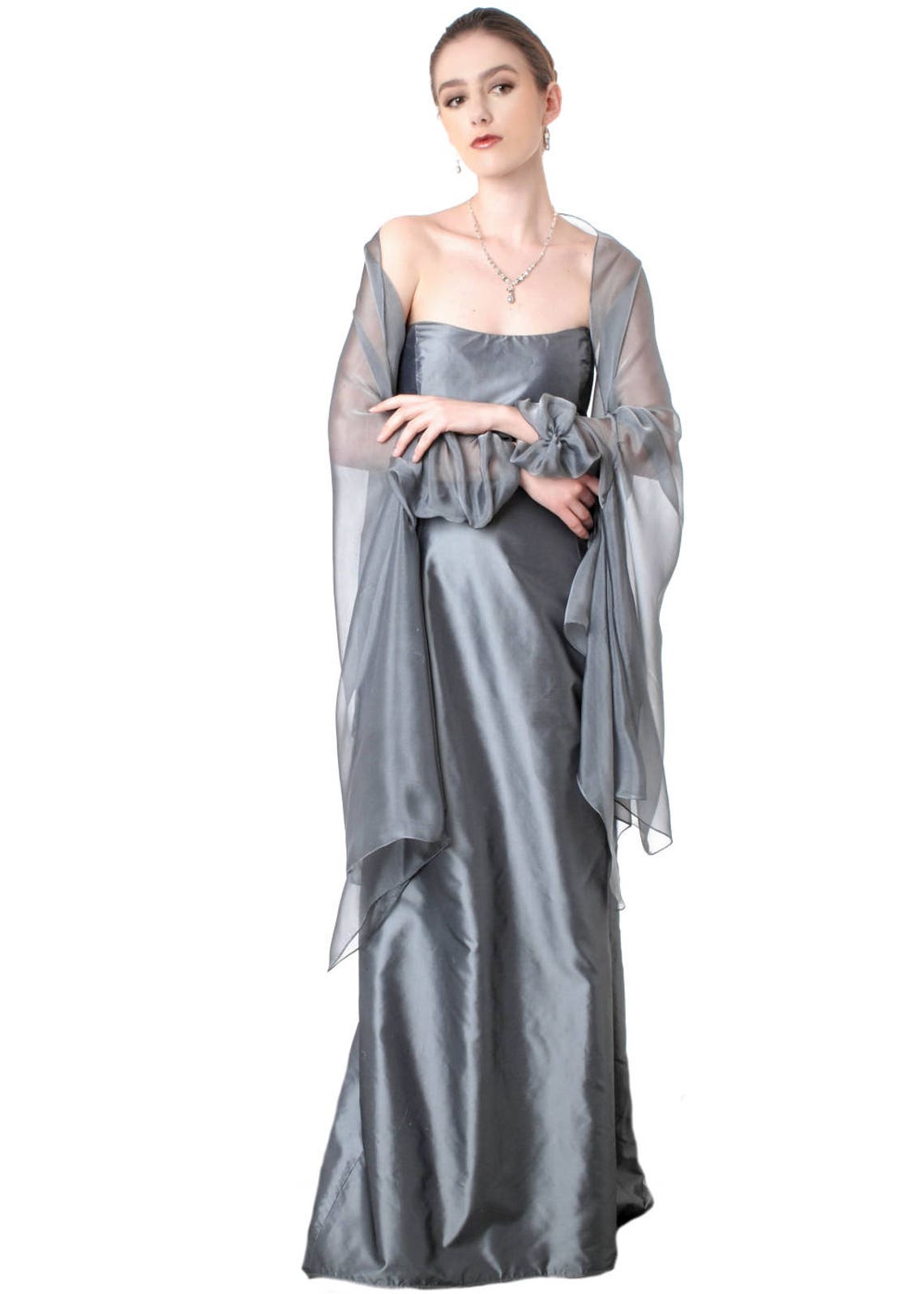 Silver Grey Evening Silk Chiffon Stole/ Wrap/ Shawl With - Etsy