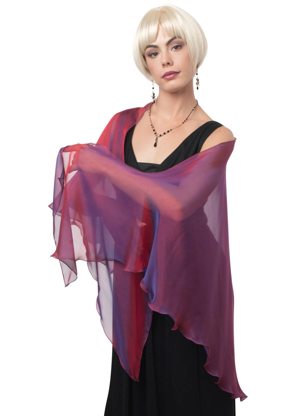 100% Silk Chiffon Evening Shawl in Shimmery Shades of Magenta Color - Etsy