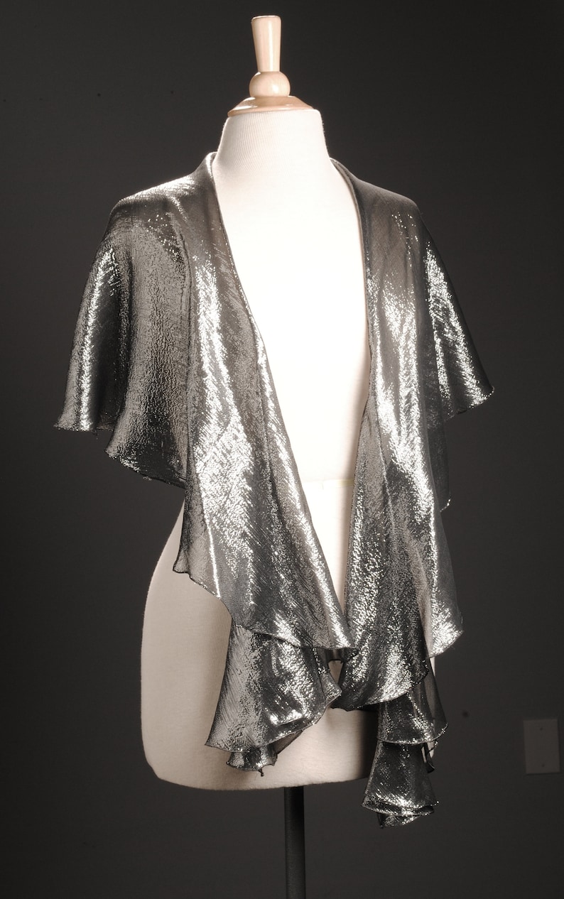 Shimmer Silk Evening Scarf: Metallic Silver Black Wrap - Etsy