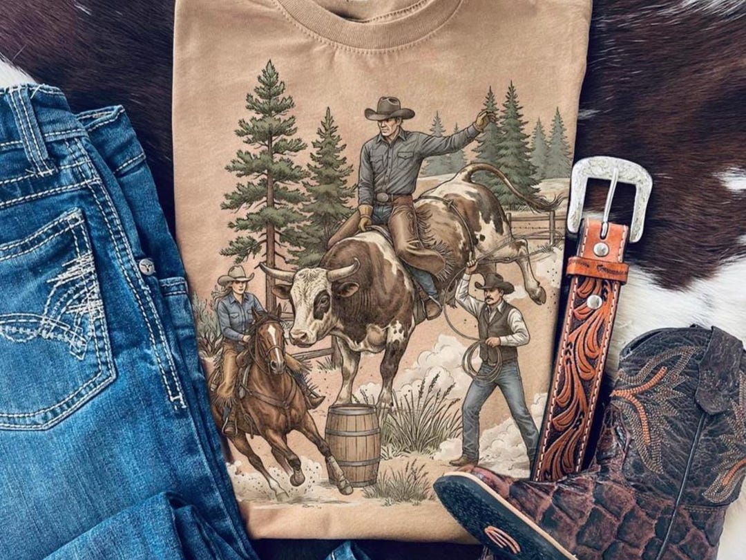 90s Vintage Rodeo PNG | Western Cowboy Clipart | Bull Riding, Barrel ...