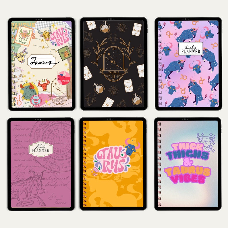 6 Digital Notebook Covers, Taurus Zodiac Notebook Cover, Goodnotes ...