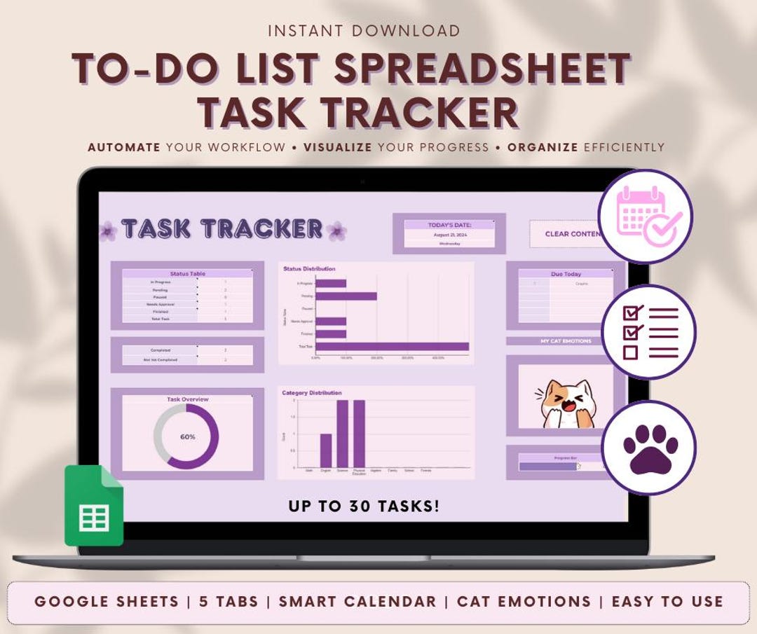 Daily Task Tracker, Digital Habit Tracker, Google Sheet To-do List ...