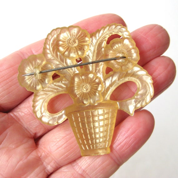 1940s Celluloid Flower Brooch: Pearlized Spring Bouqu… - Gem