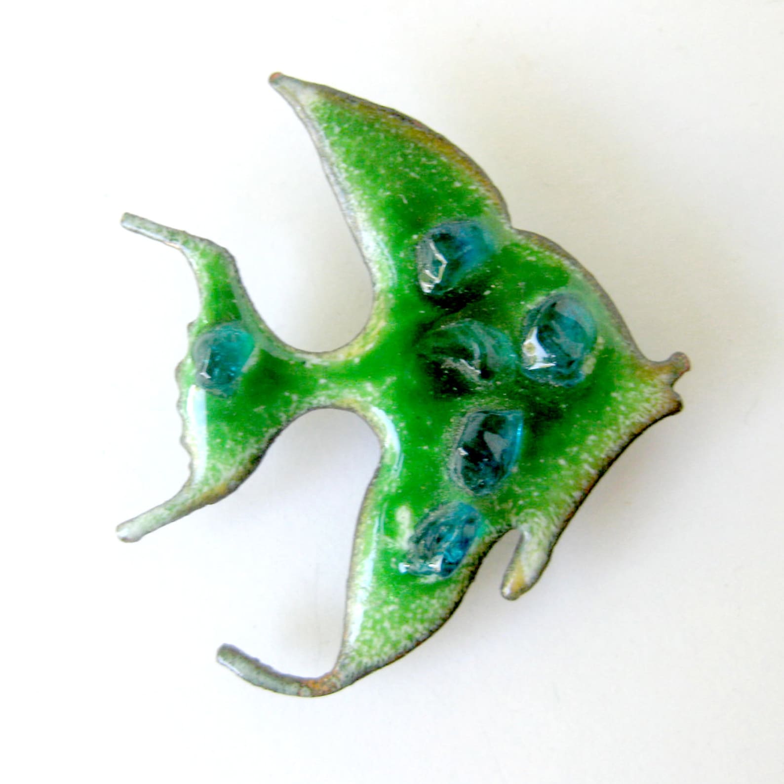 Copper Enamel Fish Pin or Brooch / Angel Fish Jewelry / Green - Etsy