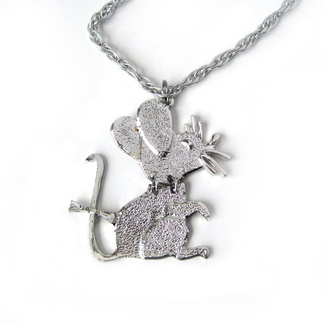 Vintage Large Articulated MOUSE Pendant, Figural Necklace, Silver ...
