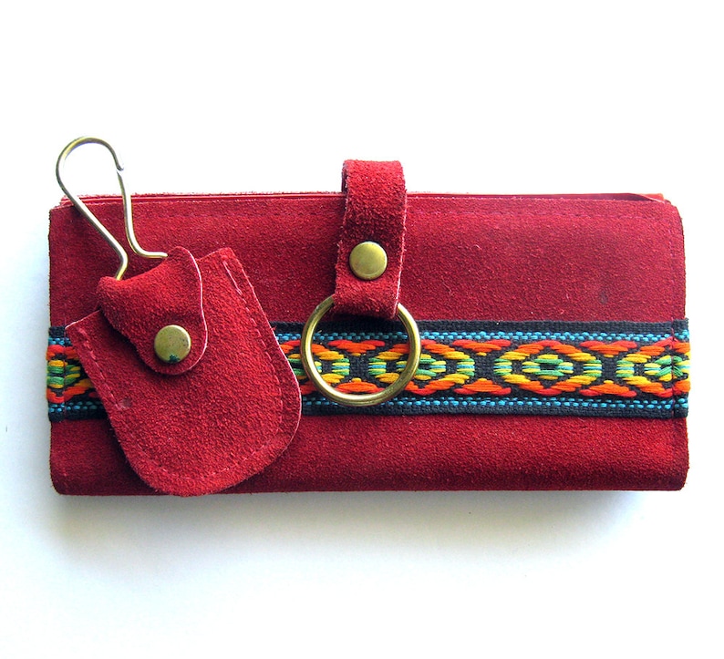 Boho Suede Vintage Wallet Billfold Organizer Red Suede Wallet - Etsy