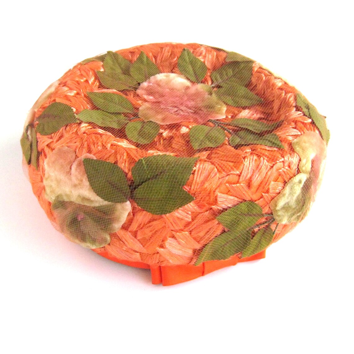 1950s Floral Netted Hat in Bright Orange and Green Raffia Hat - Etsy