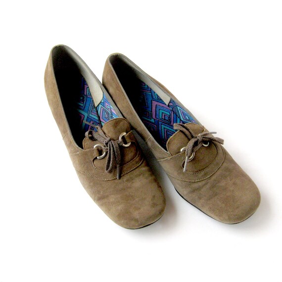 1960s Mod Suede Slip On Shoes, Olive Brown Suede Shoe… - Gem