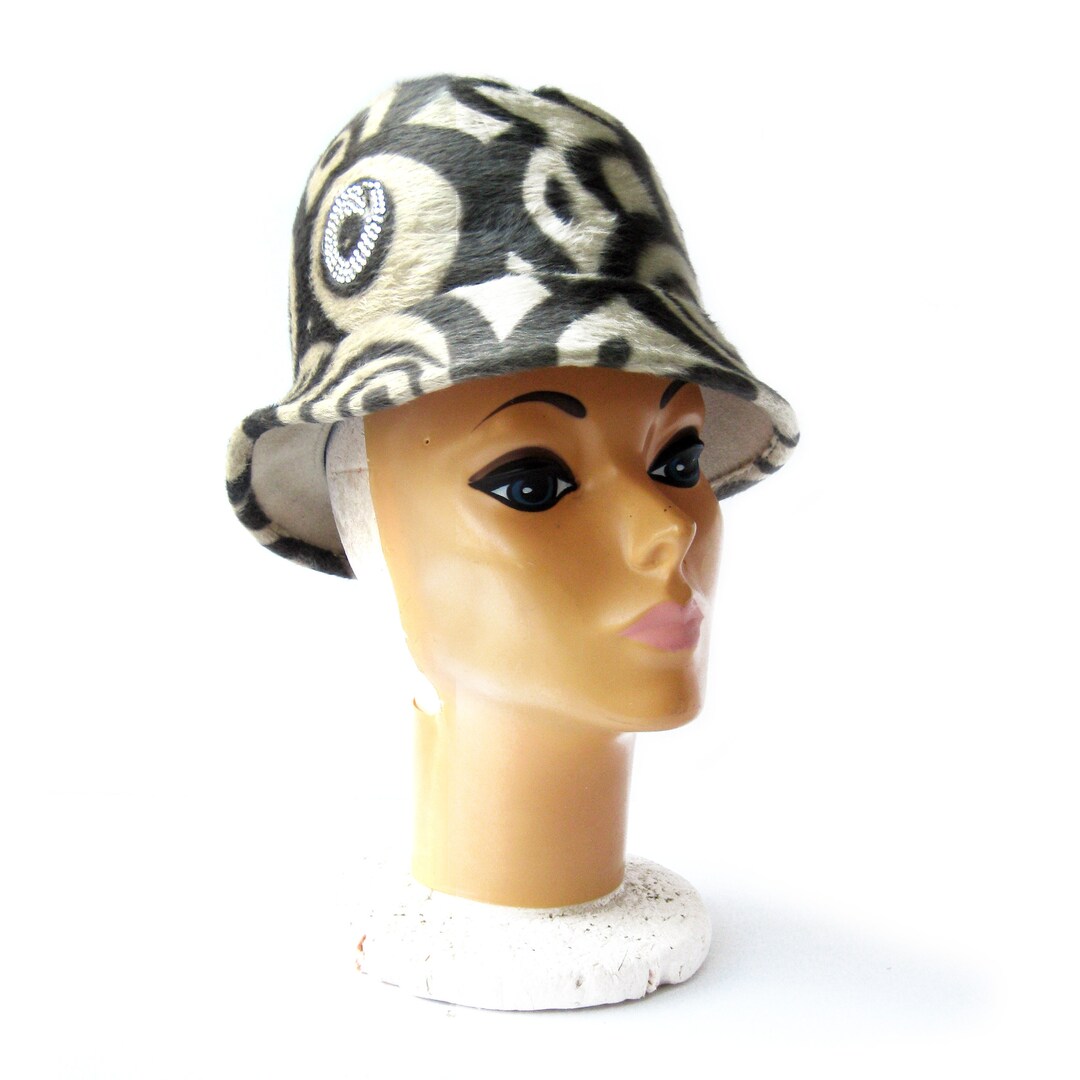 Vintage Emme Boutique Op Art Bucket Hat: Rhinestone Mod Fur Hat - Etsy