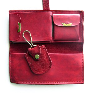 Boho Suede Vintage Wallet Billfold Organizer, Red Suede Wallet With Key ...