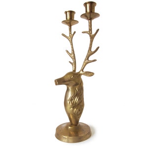 Vintage Brass Stag Deer Head Candelabra, Brass Candlestick Holder ...