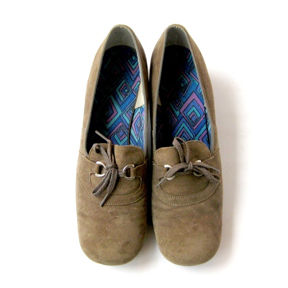 1960s Mod Suede Slip On Shoes, Olive Brown Suede Shoe… - Gem