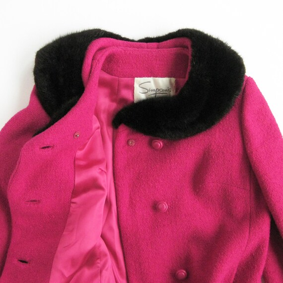 1960s Wool Suit in Raspberry Pink with Mink Collar, S… - Gem