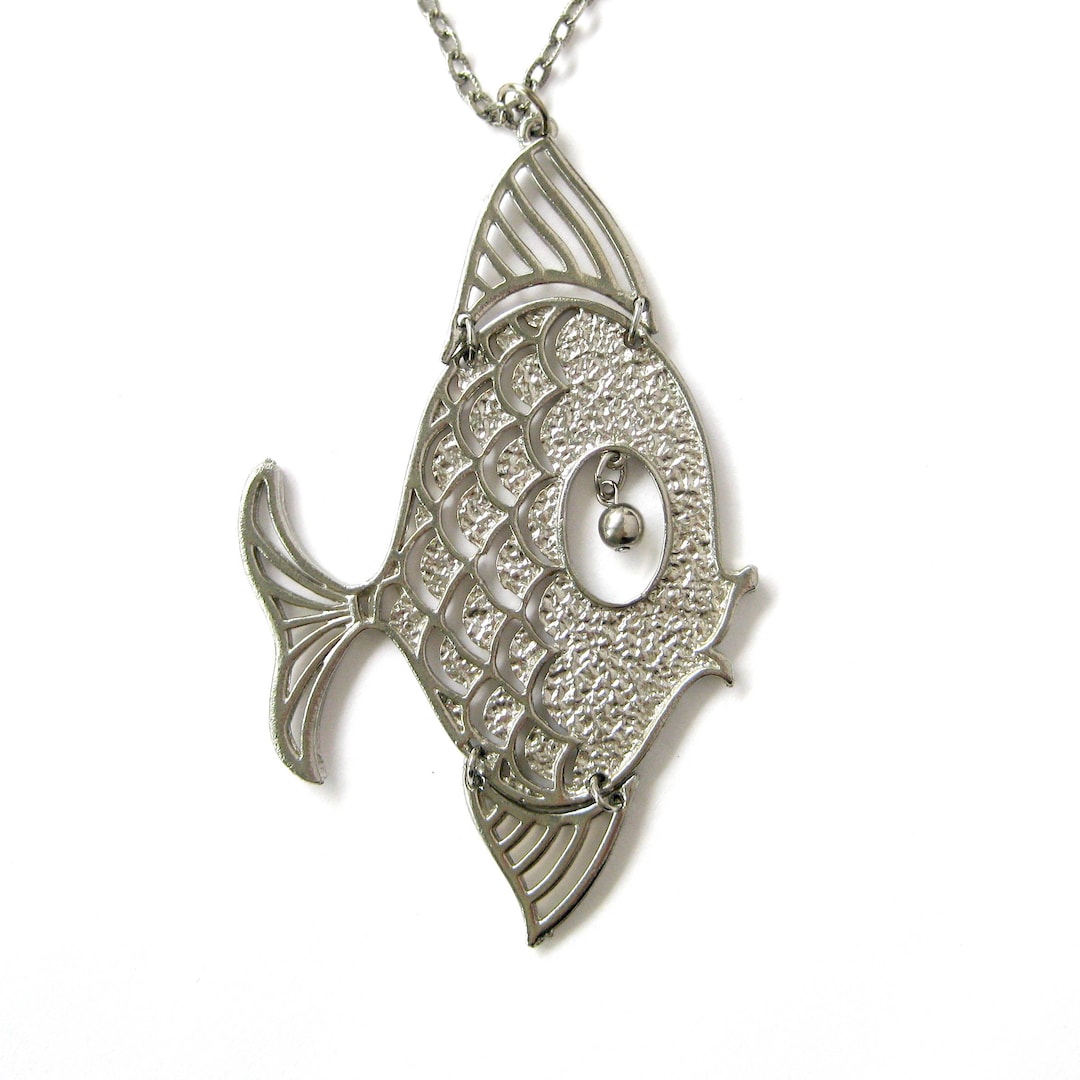 Vintage FISH Pendant, 1970s Jewelry, Articulated Angelfish Necklace in ...