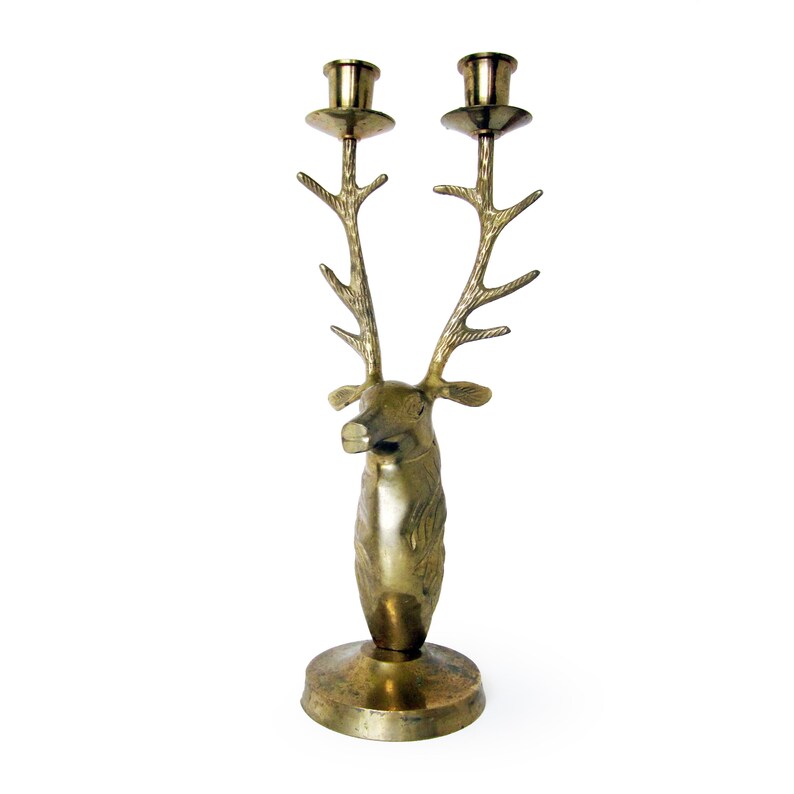 Vintage Brass Stag Candelabra, Hollywood Regency Style, Antler Candle ...