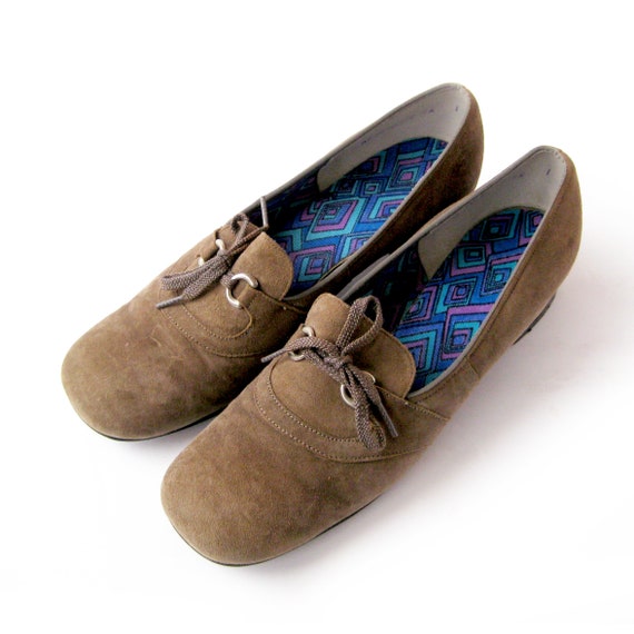 1960s Mod Suede Slip On Shoes, Olive Brown Suede Shoe… - Gem