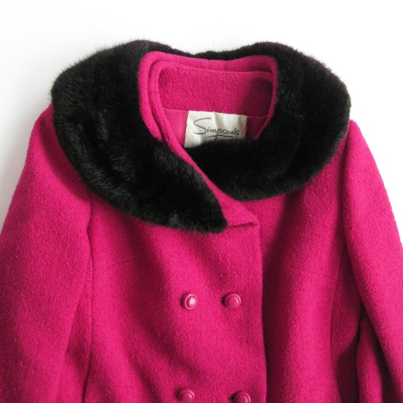 1960s Wool Suit in Raspberry Pink with Mink Collar, S… - Gem