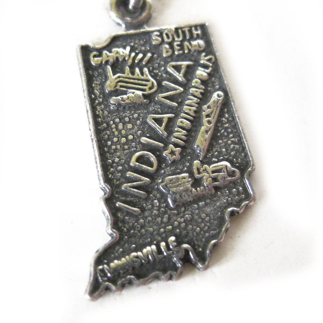 Vintage Indiana State Map Charm: Sterling Silver Souvenir Pendant - Etsy