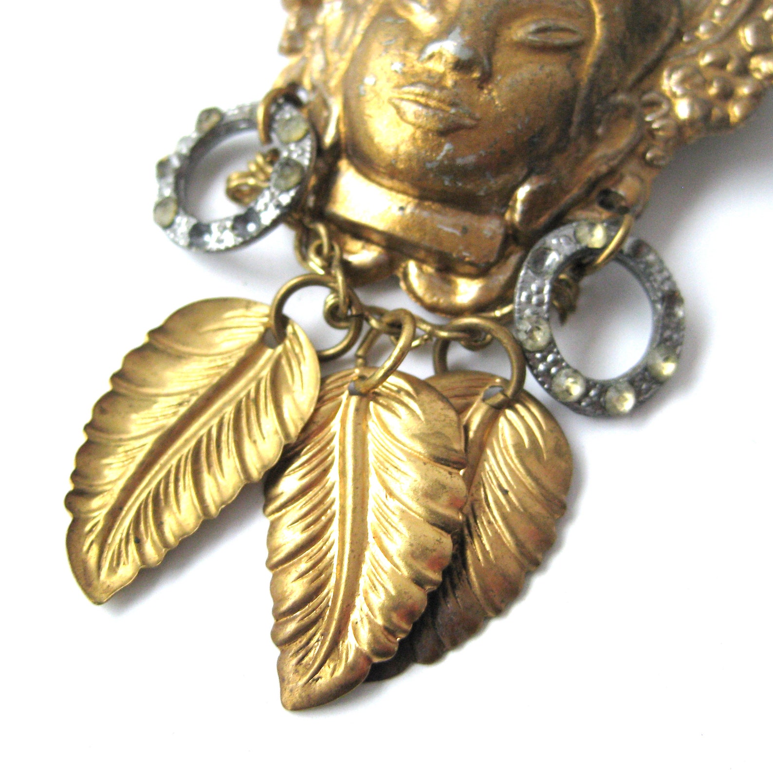 Asian Style Buddha Face Pin Gold Tone Brooch With Rhinestone | Etsy