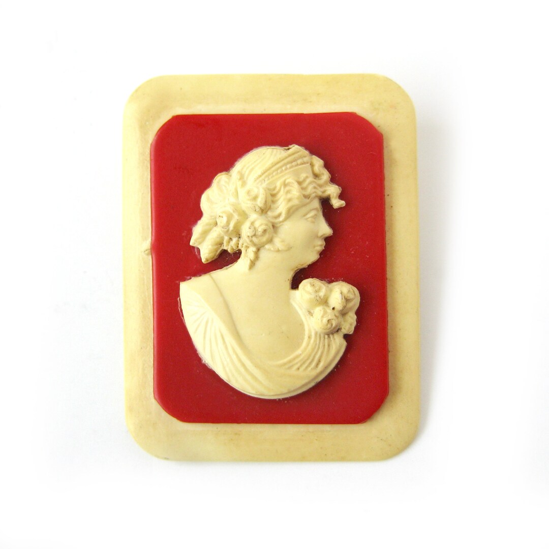 1930s Celluloid Cameo Brooch: Ivory Female Profile With Roses - Etsy