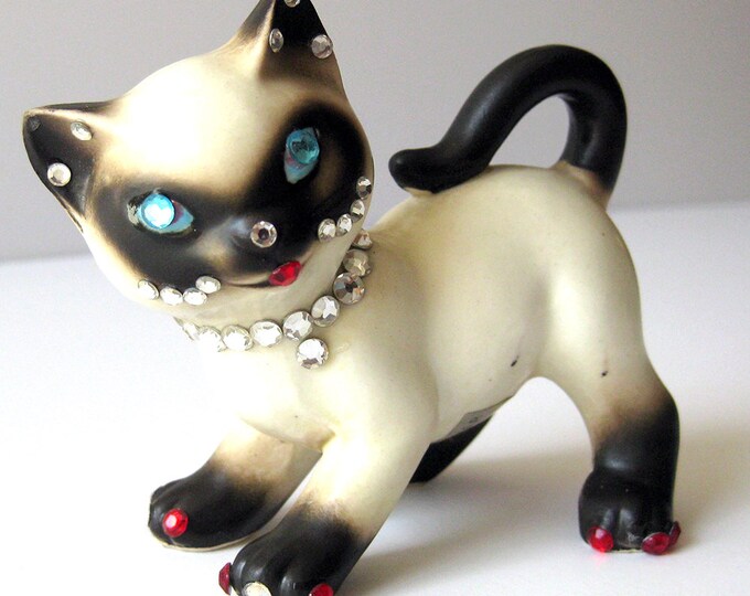Vintage Ceramic SIAMESE Cat Figurine Rhinestone Collar Anne Shaffer ...