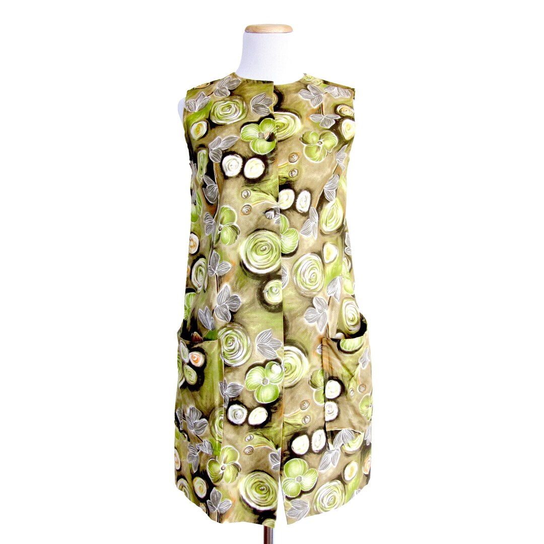 1960s Vintage Nani of Hawaiian Tea Timer Top in Green Floral Tiki Print ...