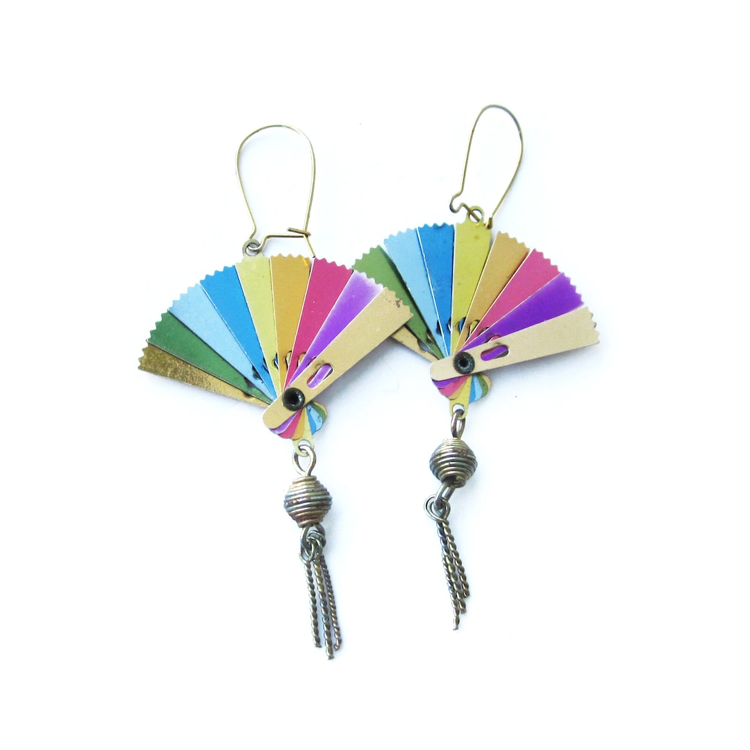 Vintage Folding Japanese Fan Earrings With Tassles - Etsy