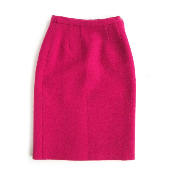 1960s Wool Suit in Raspberry Pink with Mink Collar, S… - Gem