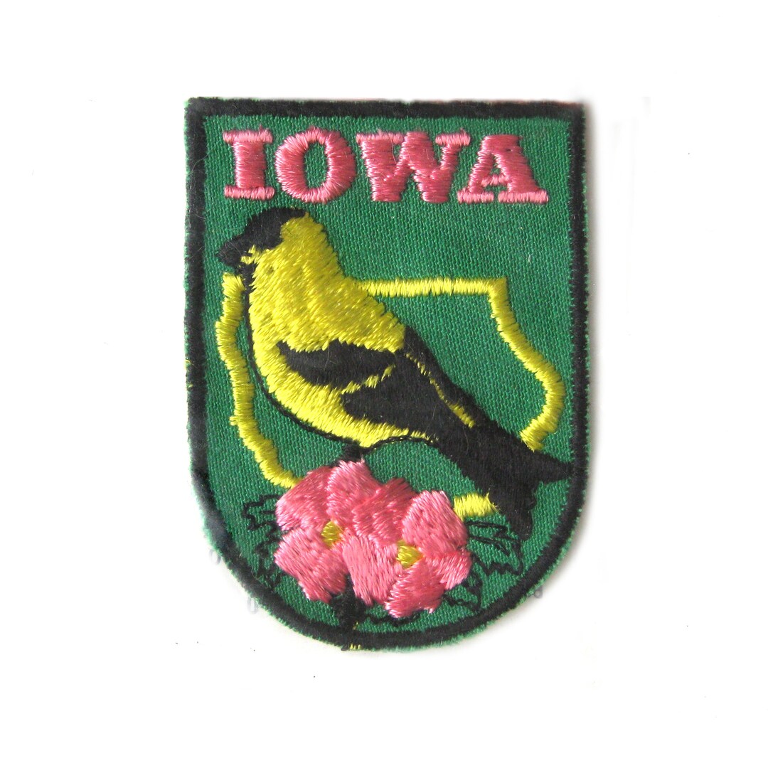 Iowa Patch, State Souvenir Patch, Vintage Embroidered Patch, Goldfinch ...