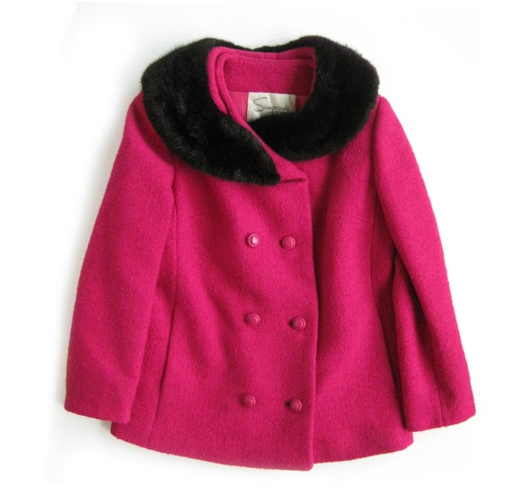 1960s Wool Suit in Raspberry Pink with Mink Collar, S… - Gem