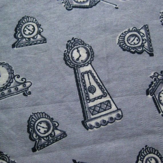 Mid Century Silk Scarf, Clock Theme Illustrated Scarf… - Gem