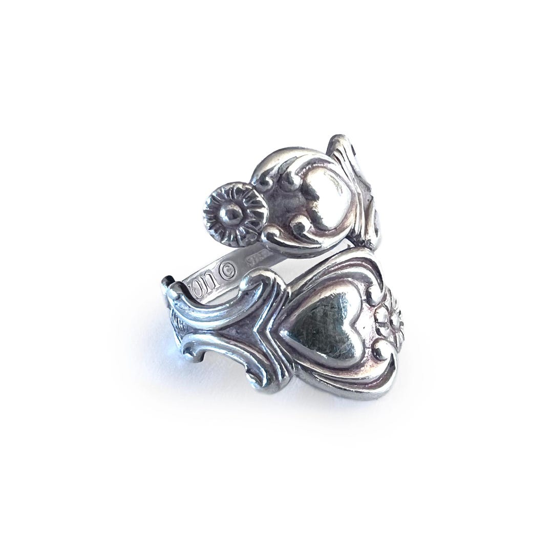 Vintage AVON Sterling Silver Spoon Ring With Hearts & Forget-me-nots ...