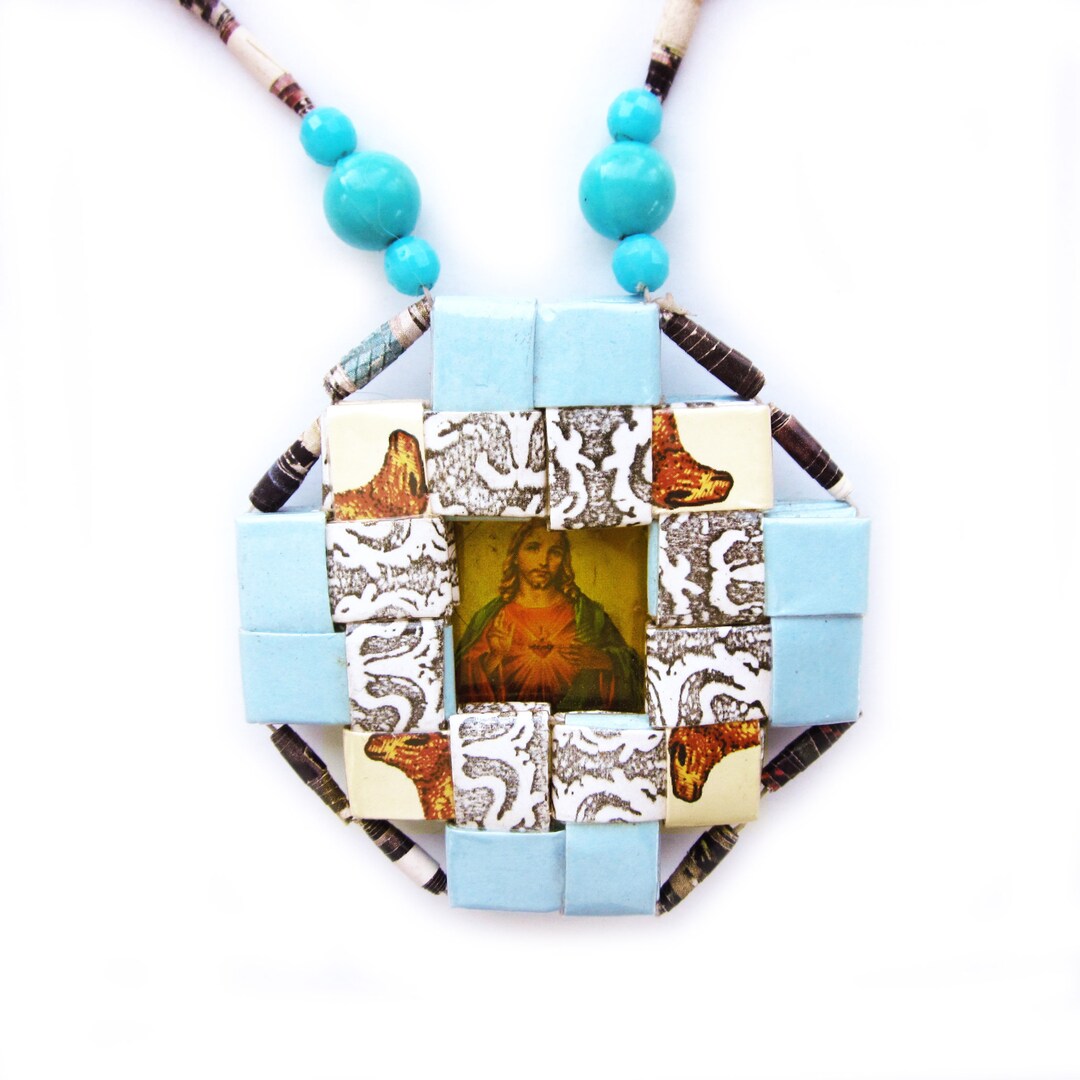 Vintage Prison Art Pendant Made From Cigarette Pack Wrappers W/ Jesus ...
