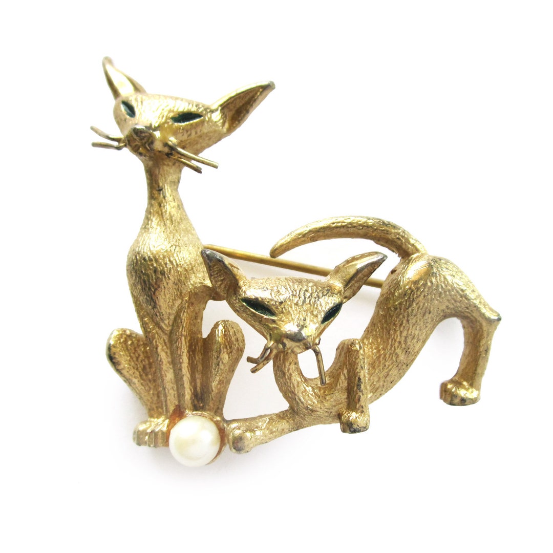 BOUCHER Siamese Cat Pearl Pin, Figural Brooch, Costume Jewelry, Crazy ...
