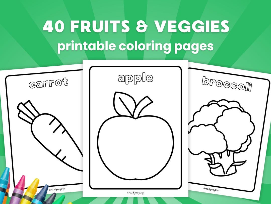 Coloring Pages for Kids, Fruits and Vegetables Coloring Book, Toddlers ...