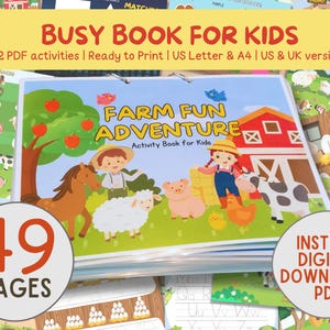 Farm Busy Book Binder, Printable Toddler Learning Activity, Preschool ...