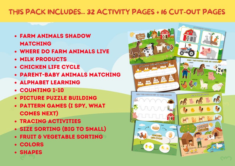 Farm Animals Montessori Busy Book Toddler Learning Activities PDF ...
