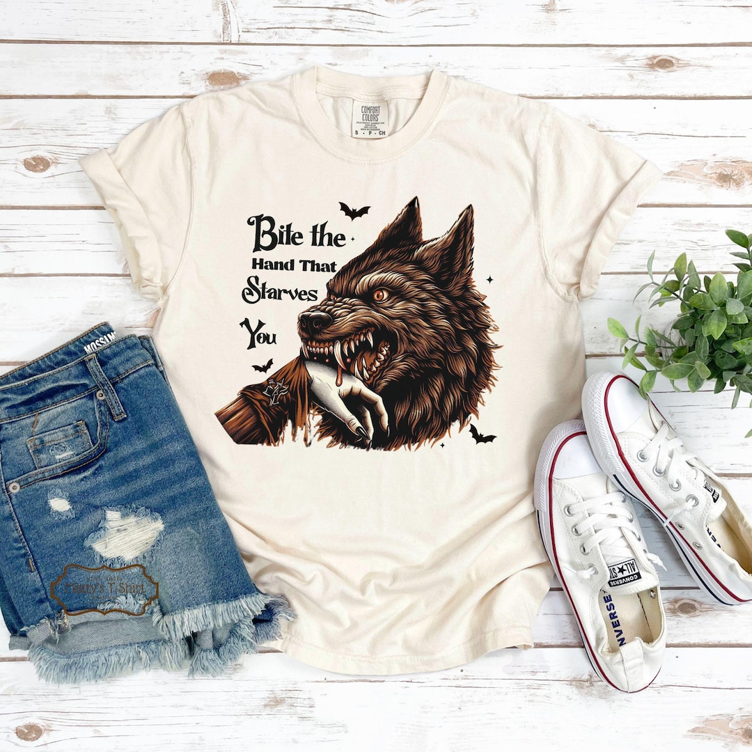 Bite the Hand That Starves You T-shirt Fierce Werewolf Graphic Tee Gothic Halloween Shirt Dark ...