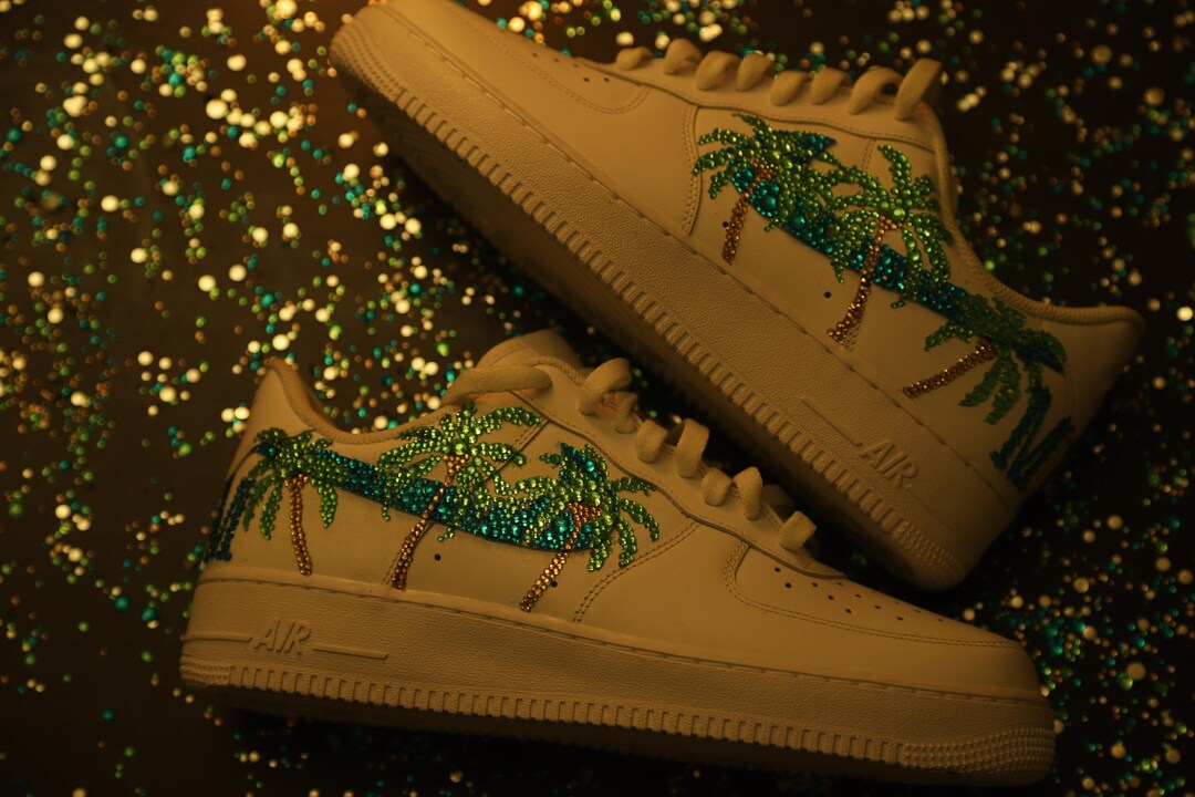 Custom Bedazzled Air Force 1 Palm Tree Blue/green - Etsy