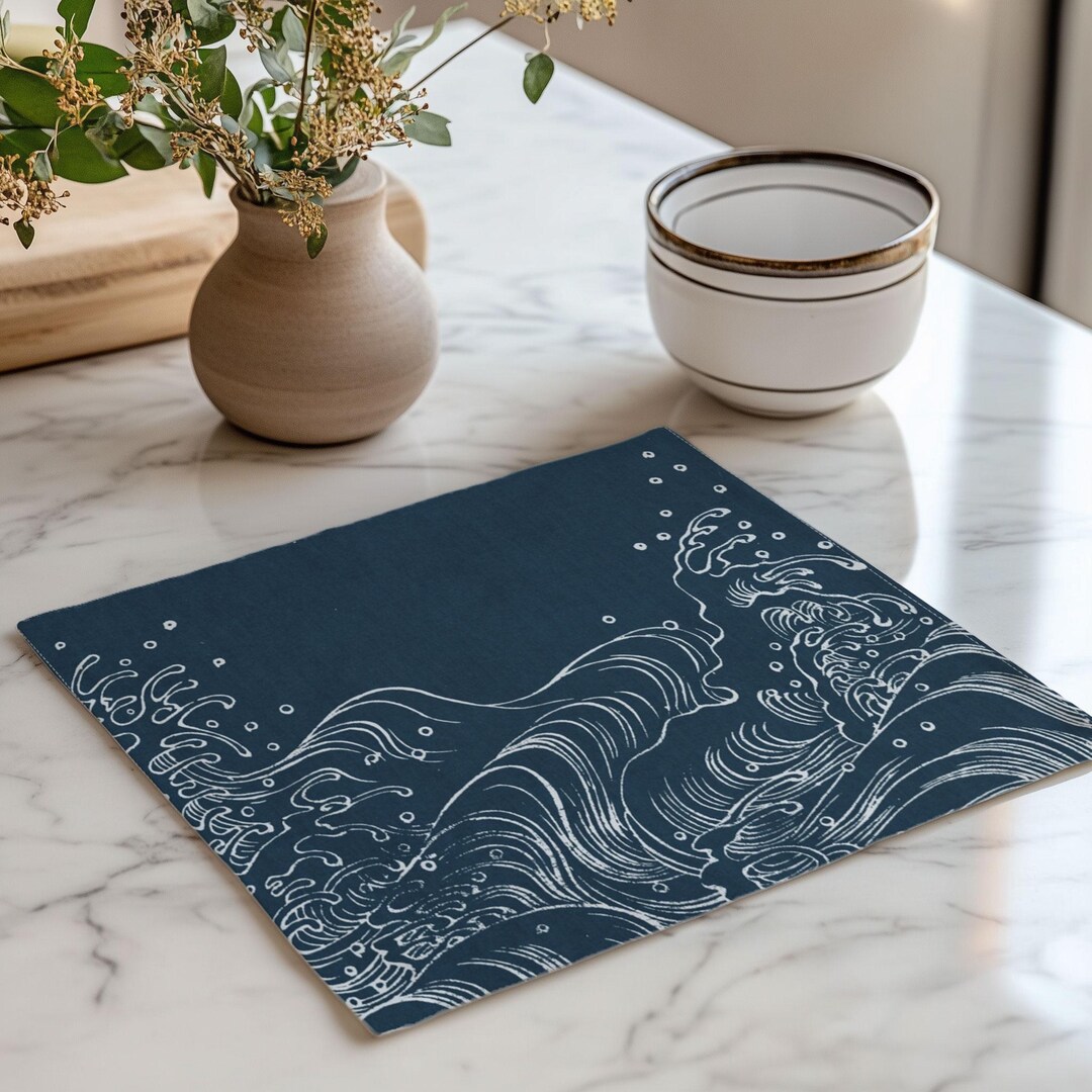 Japanese Wave Blue Placemat, Design A5, 1pc - Blue Ocean Table Decor ...