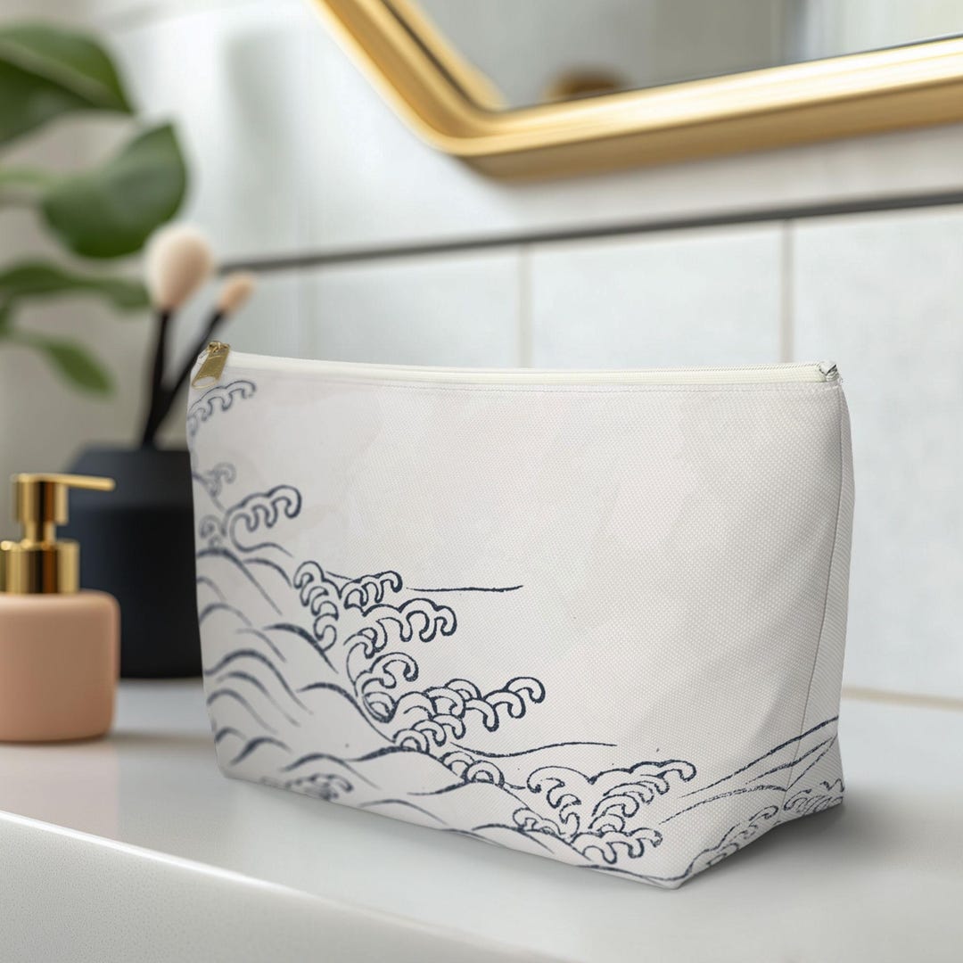 Japanese Wave Ivory Accessory Pouch W T-bottom, Design A4 - Etsy