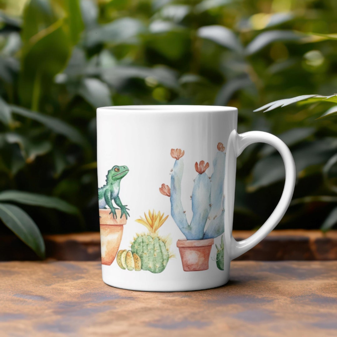 Cactus and Lizard Coffee Mug, Succulent Plant Coffee Mug, Lizard Lover ...