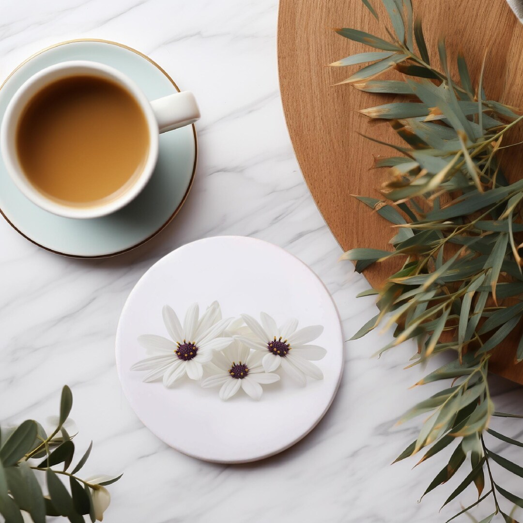 Daisy Ceramic Coasters, Cute Flower Drink Coasters, Cork Bottom ...