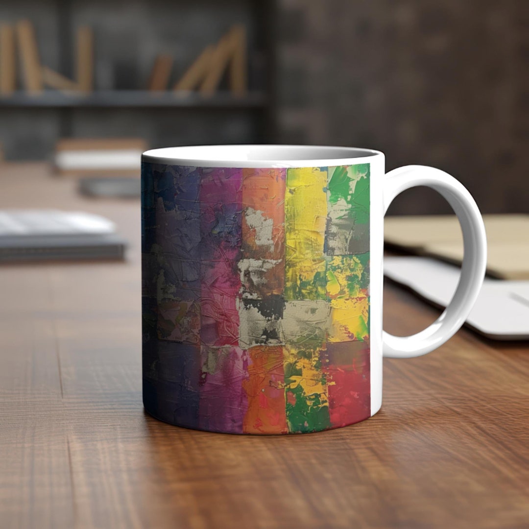Oil Paint Mug, Ceramic Coffee Mug 11oz, Color Block Design, Art and ...