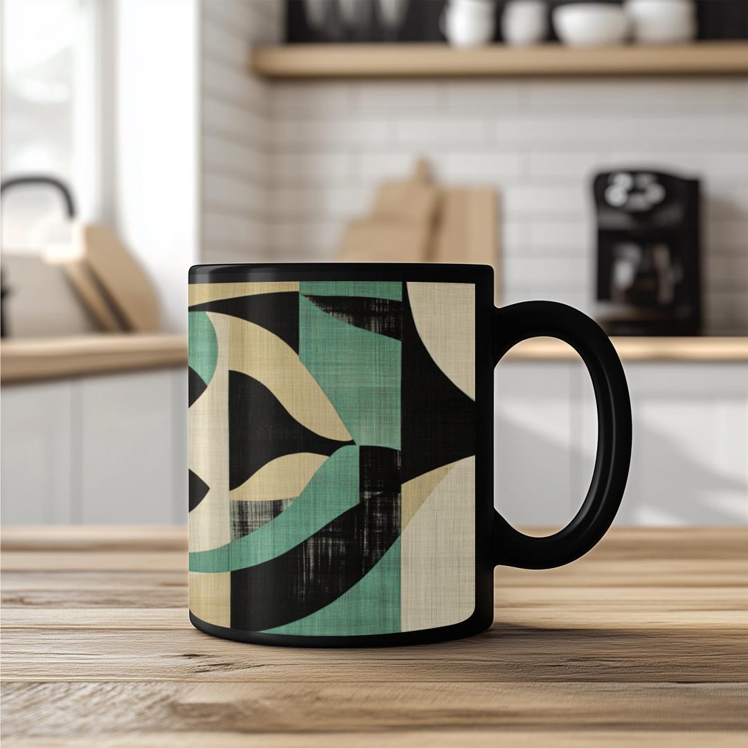 Sleek Midcentury Modern Coffee Mug in Black and Green, 11oz and 15oz ...