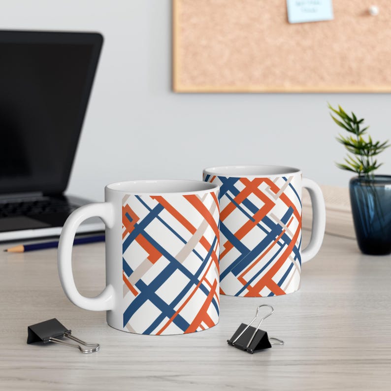 Abstract Mug, Blue and Orange Pattern, Ceramic Coffee Mug 11oz, Modern ...