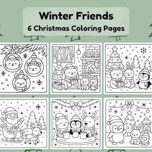 Winter Friends Christmas Coloring Pages for Kids & Adults, Happy ...