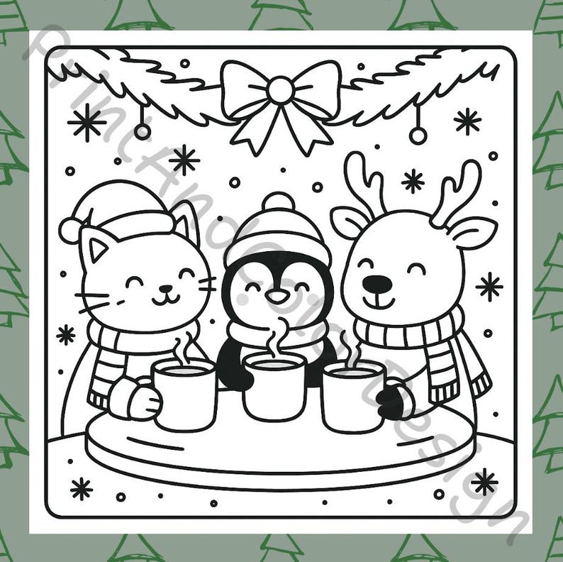 Winter Friends Christmas Coloring Pages for Kids & Adults, Happy ...