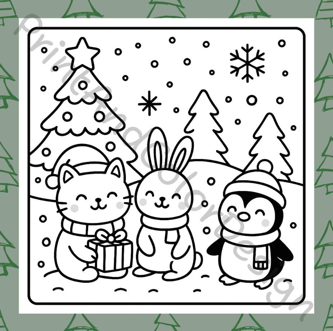 Winter Friends Christmas Coloring Pages for Kids & Adults, Happy ...